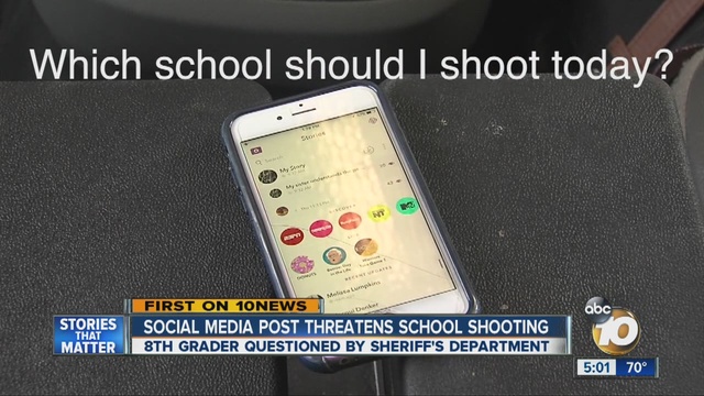 Eighth grade boy posts school shooting threat on Snapchat - 10News.com ...